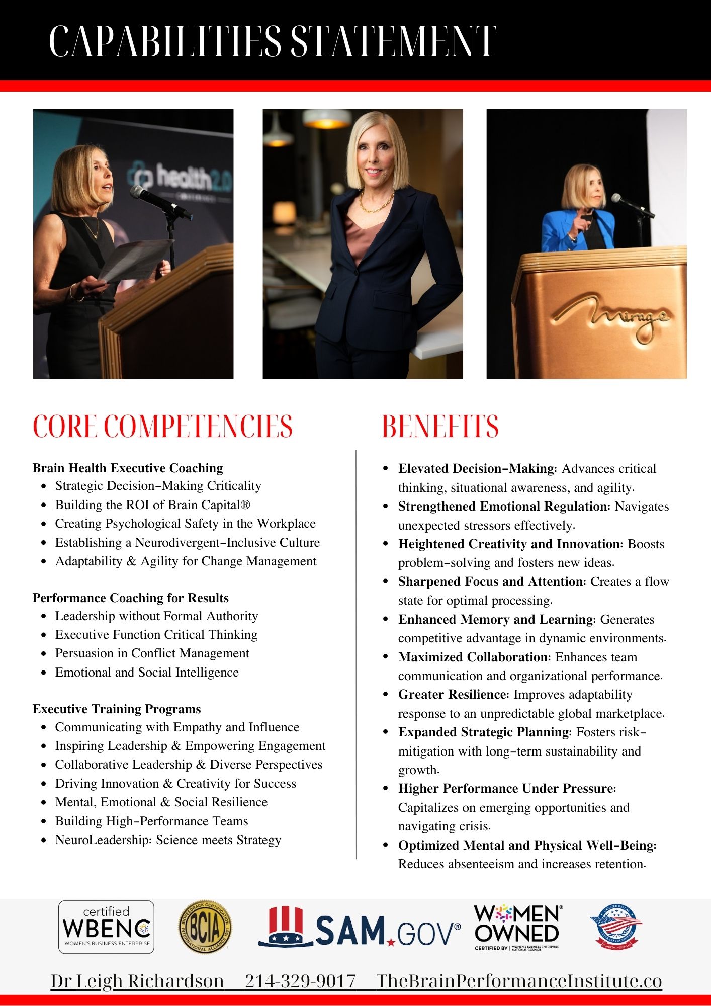 Capabilities Statement - Dr Leigh Richardson Capabilities Statement - Dr Leigh Richardson
